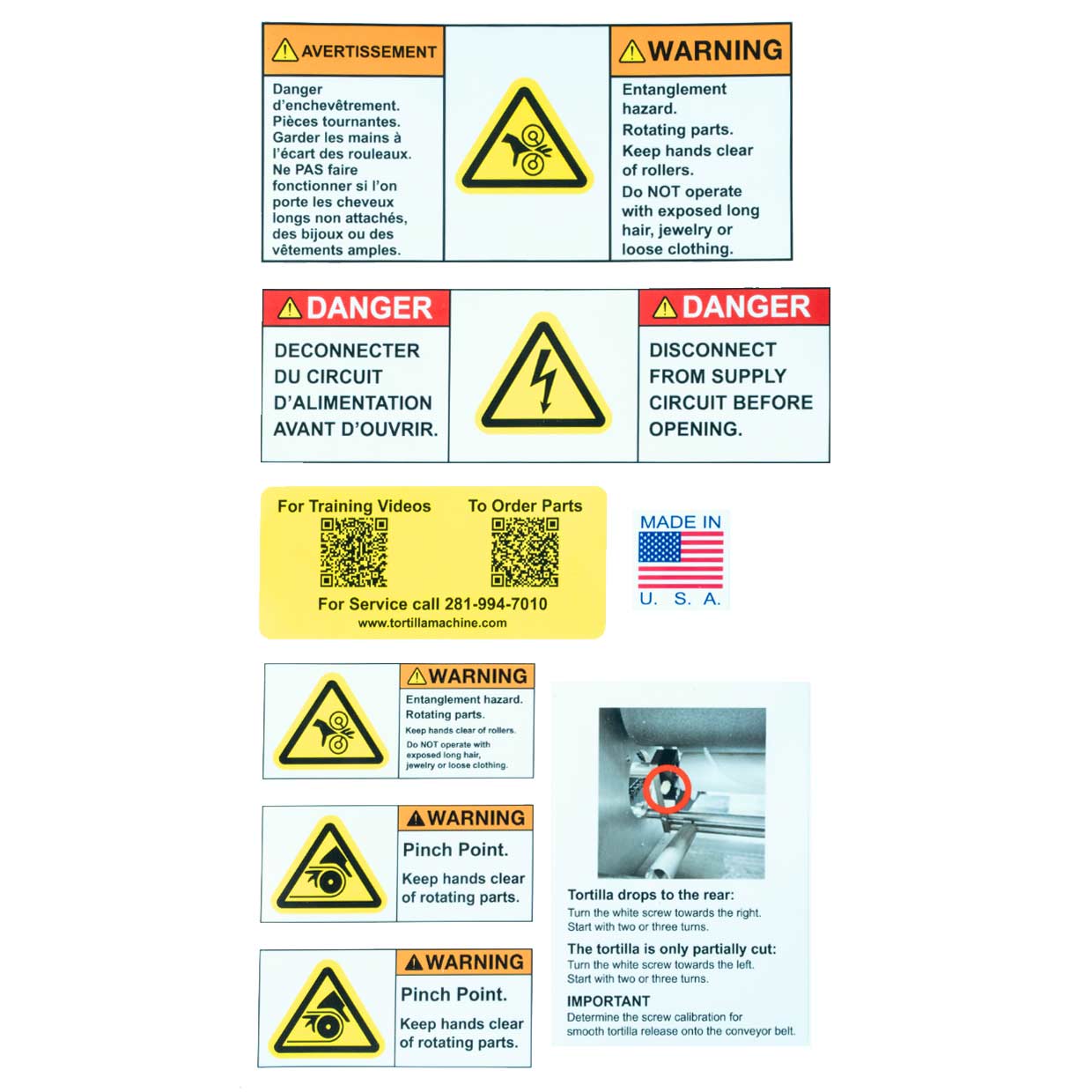 TM 105 Warning Label Set - TMOT-115 – Tortilla Masters Equipment